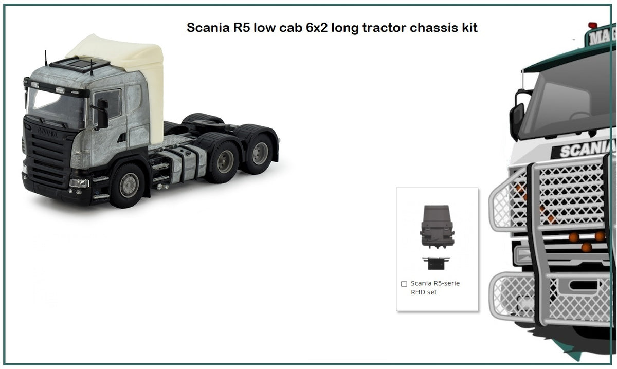 85075 | Scania R5 low cab 6x2 long tractor chassis kit – Maguires Models
